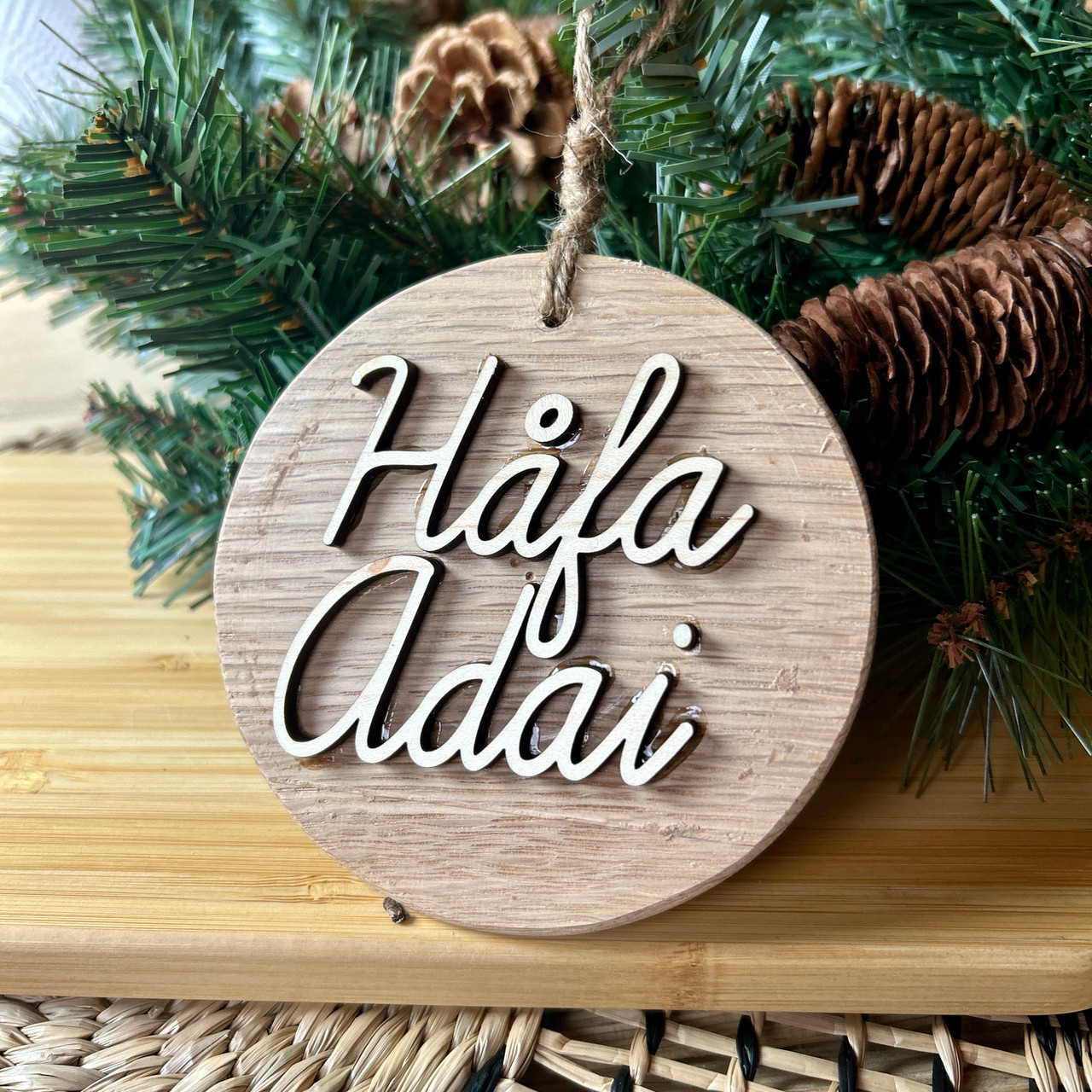 4" Hafa Adai Cut Out Wood Christmas Ornament