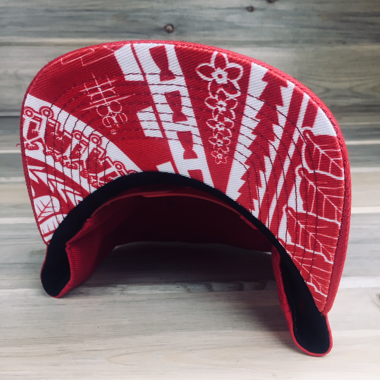 Pika Red Embroidered White Tribal Guam Motif Snap Back Hat