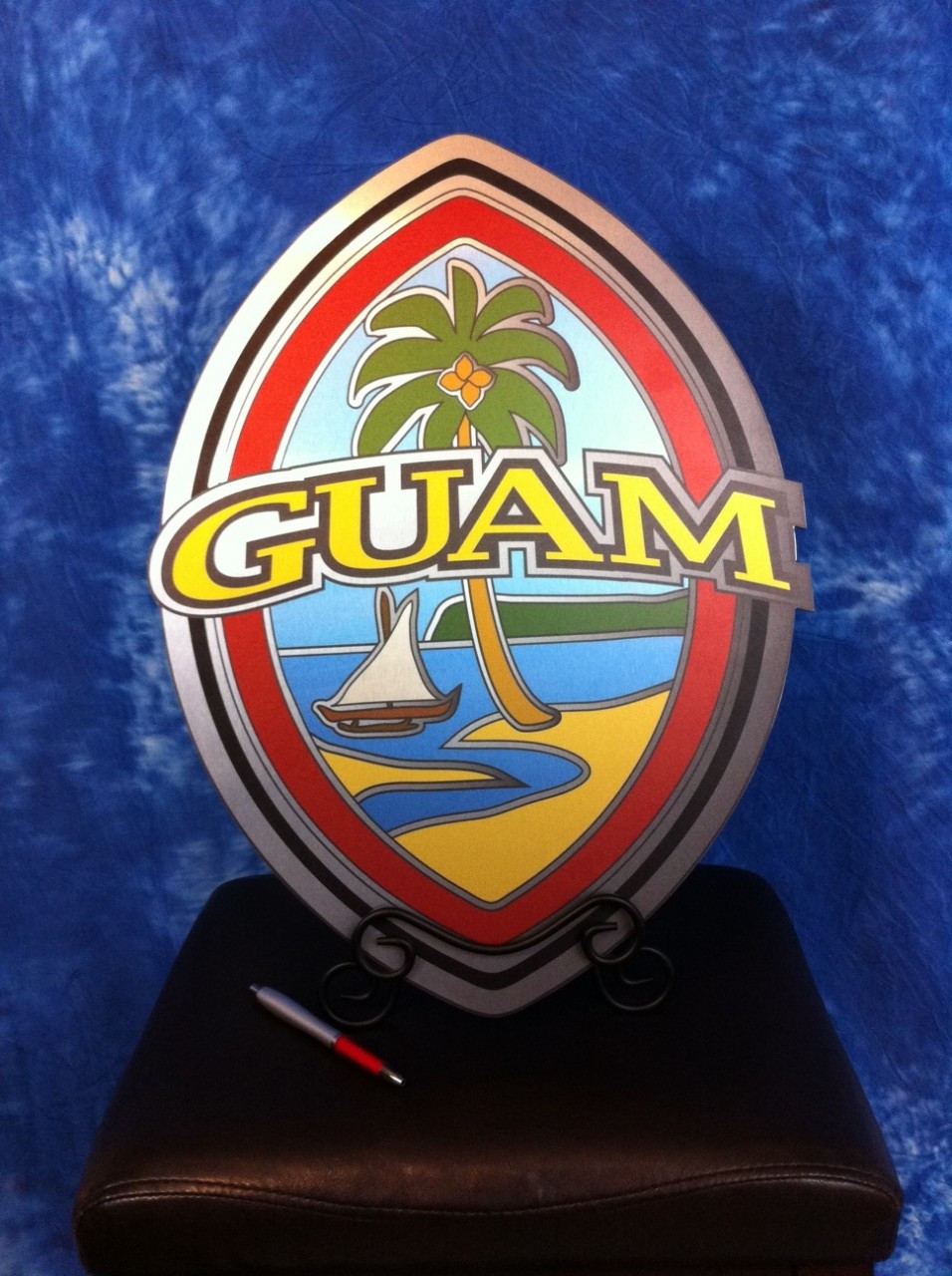 Embroidered Modern Guam Seal on Rustic Wood Poster | Gerard Aflague ...