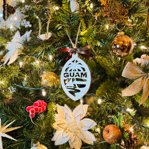 Large Guam Seal Christmas Bamboo Wood Ornament - 4.5 inches