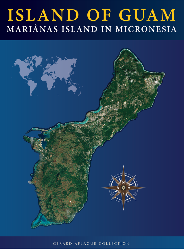 3-Pc Modern Guam Map w/ Marianas Archipelago in Blue Motif