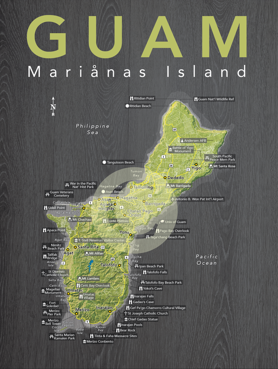 Detailed Map of Guam - 18x24 inches