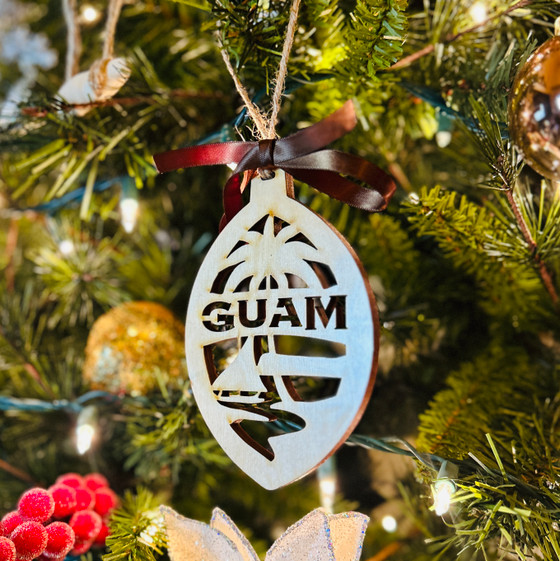Large Guam Seal Christmas Bamboo Wood Ornament - 4.5 inches