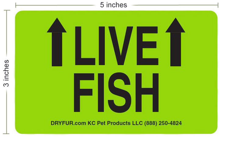 Green Live Fish Shipping label stickers with arrows