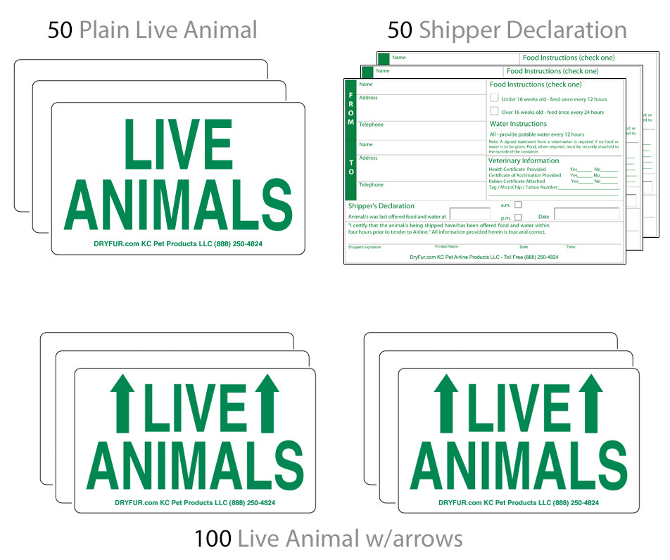Bulk Pack Green Live Animal Shipping Label stickers 50 sets