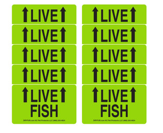 Green Live Fish Shipping label stickers with arrows