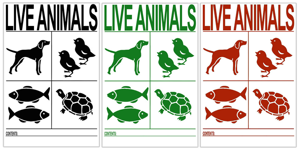 IATA Green Live Animal Species transport sticker label set