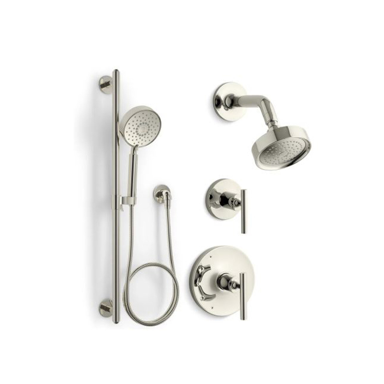 Kohler Purist Pressure Balanced Shower System with Shower Head Hand Shower Valve Trim and Shower Arm