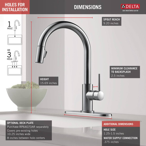 Delta Trinsic Pull-Down Kitchen Faucet with Magnetic Docking Spray Head ...