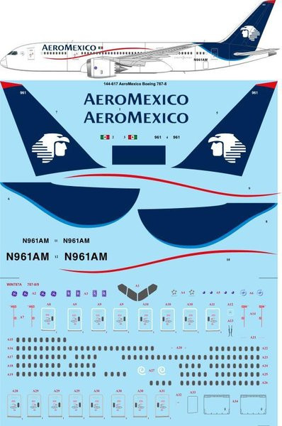 1/144 Scale Decal AeroMexico Boeing 787-8