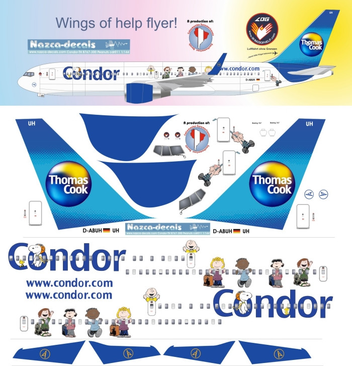 1/144 Scale Decal Condor/Thomas Cook 767-300 Wings of Help with Peanuts ...