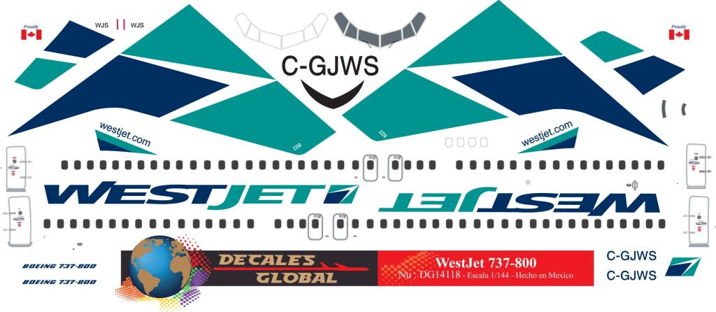 1/144 Scale Decal WestJet 737-800 - JoyDecals.com