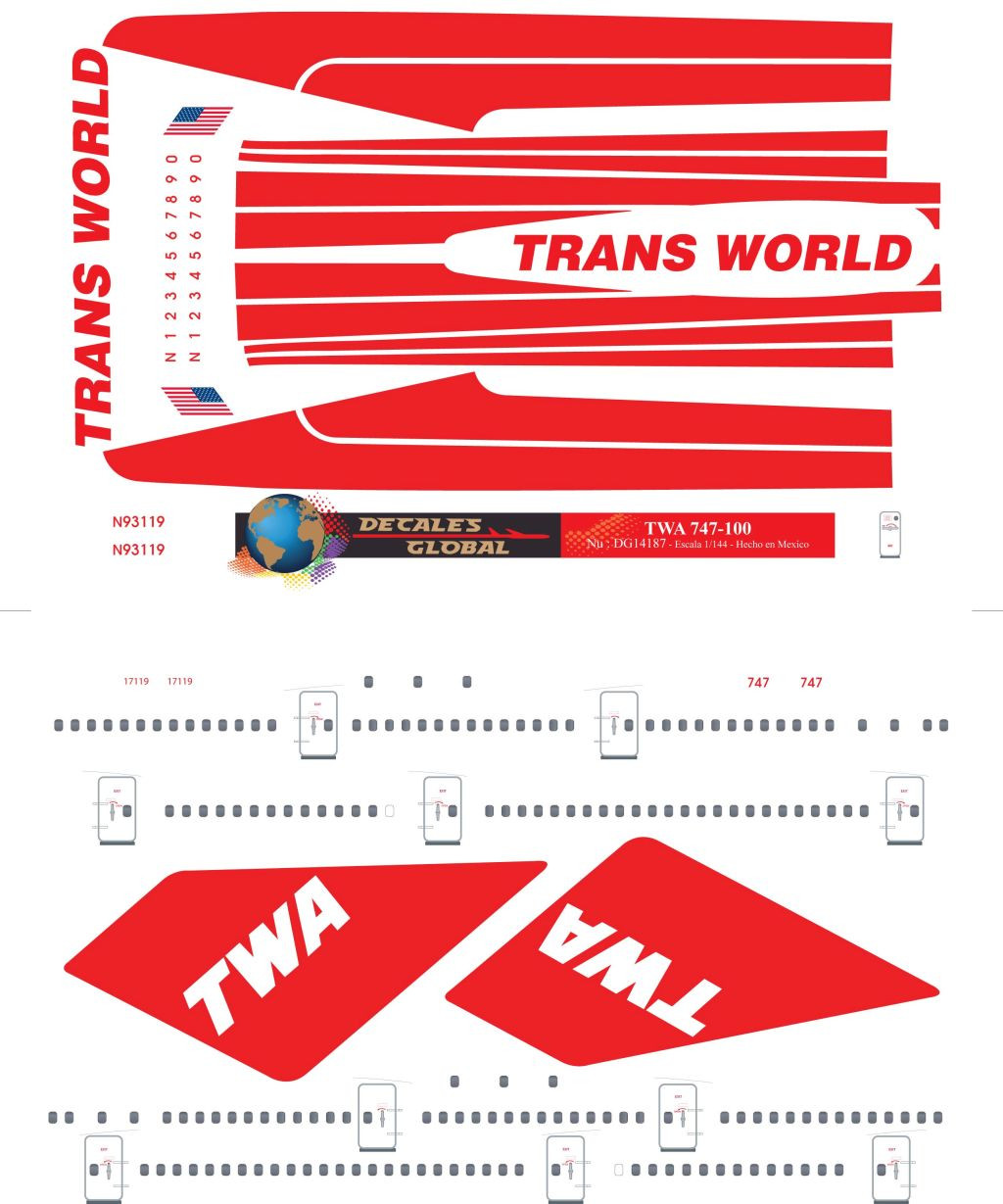 1/144 Scale Decal TWA 747-100 - JoyDecals.com