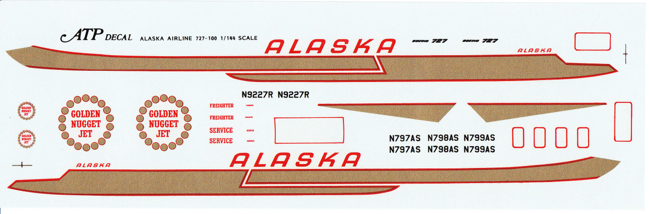 1/144 Scale Decal Alaska Air 727-100 GOLDEN NUGGET