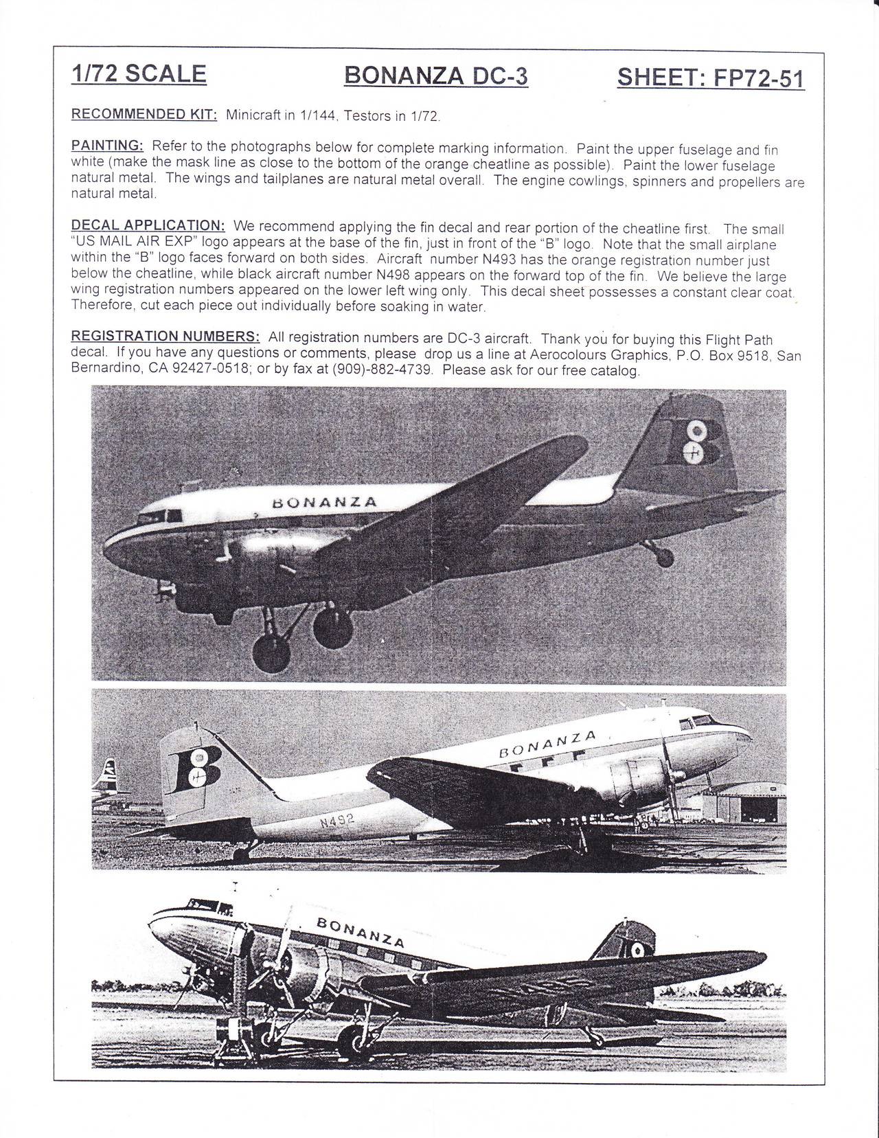 1/72 Scale Decal Bonanza DC-3