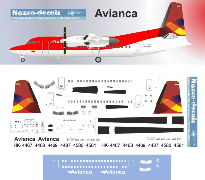 1/144 Scale Decal Avianca F-50