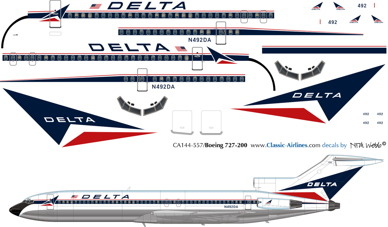 1/144 Scale Decal Delta Airlines 727-200