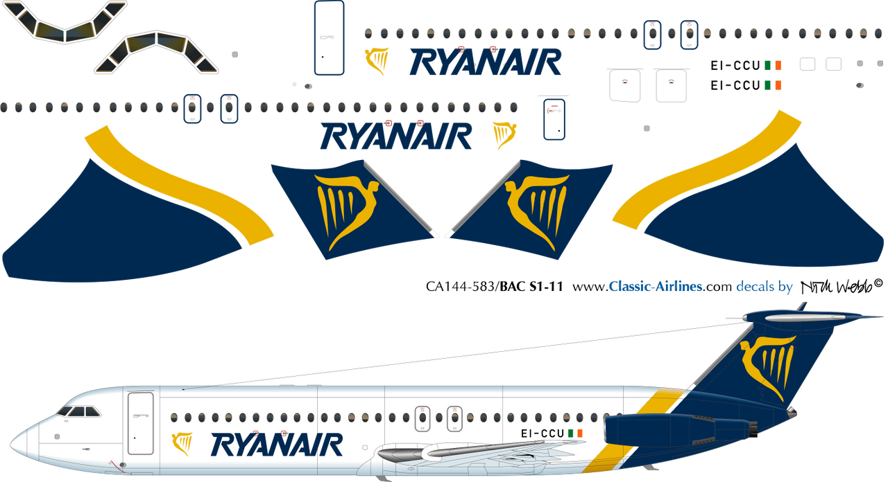 1/144 Scale Decal Ryanair BAC-111 Last