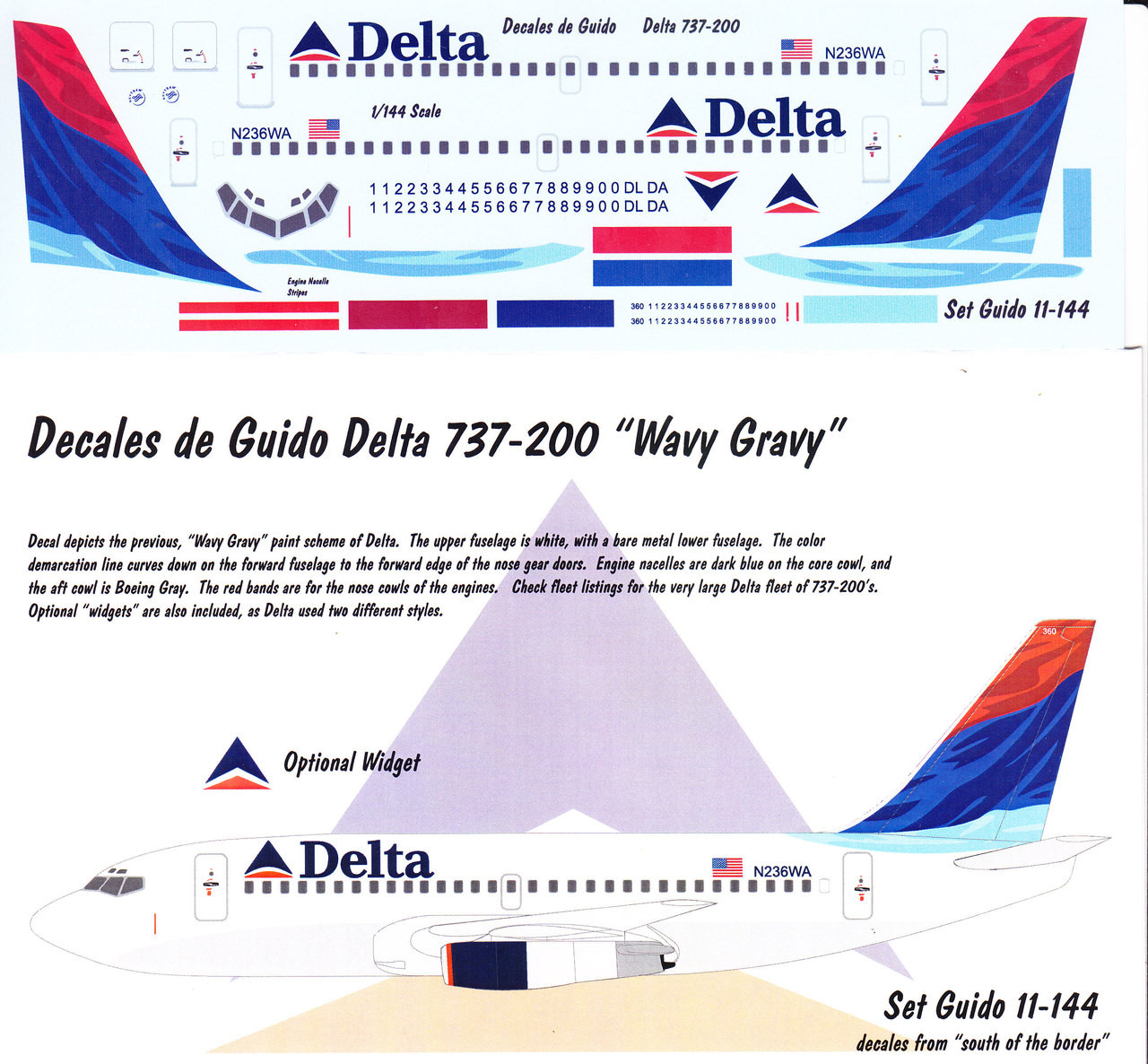 1/144 Scale Decal Delta 737-200 - JoyDecals.com