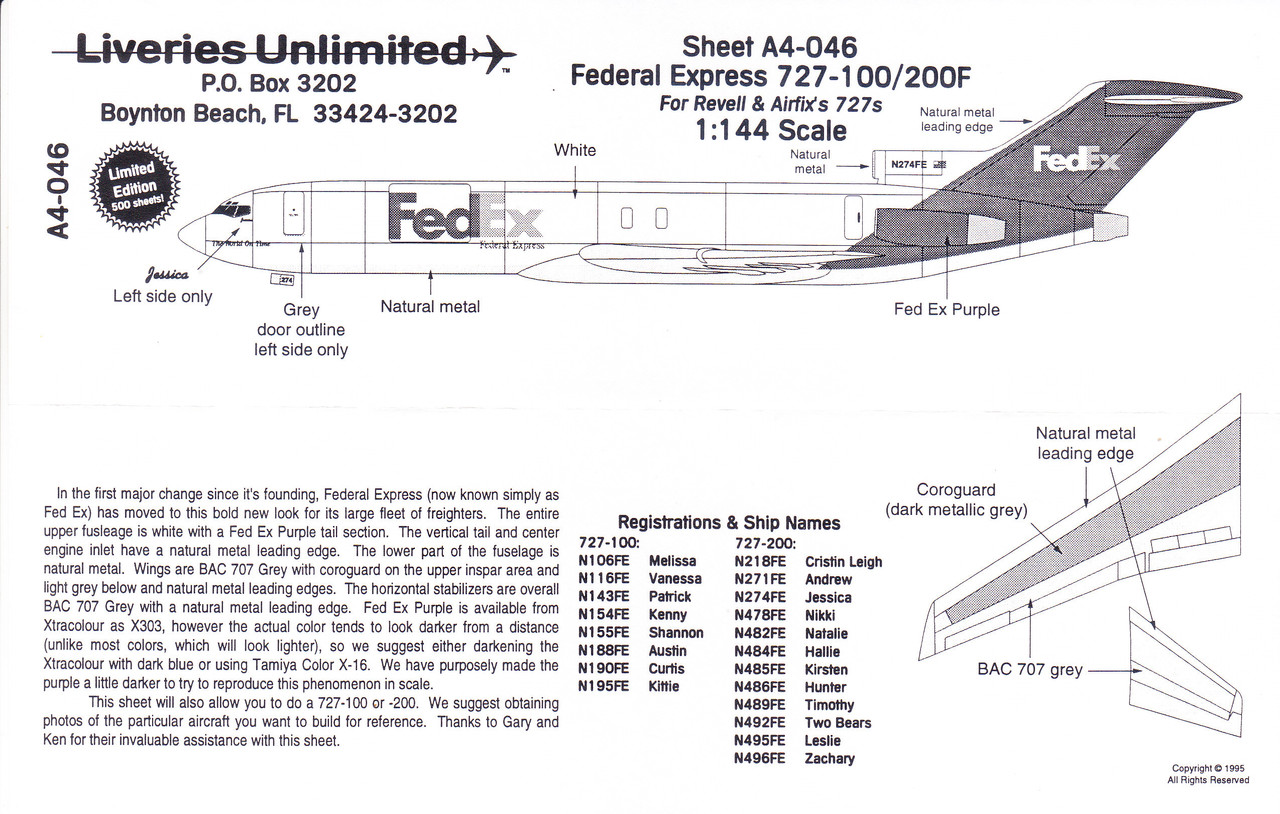 Decals By Aircraft - BOEING - 727 - Page 1 - JoyDecals.com