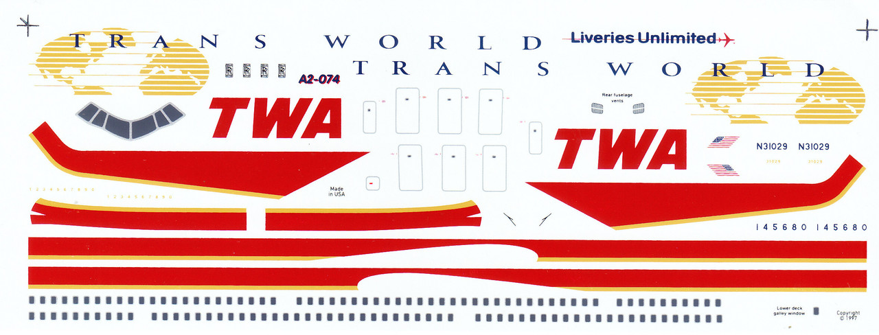 1/200 Scale Decal TWA L-1011 Last Livery