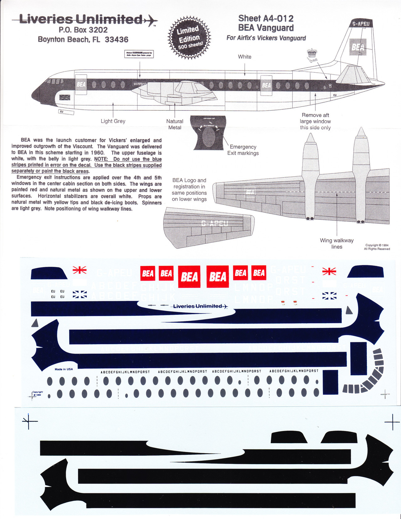 1/144 Scale Decal BEA Vanguard
