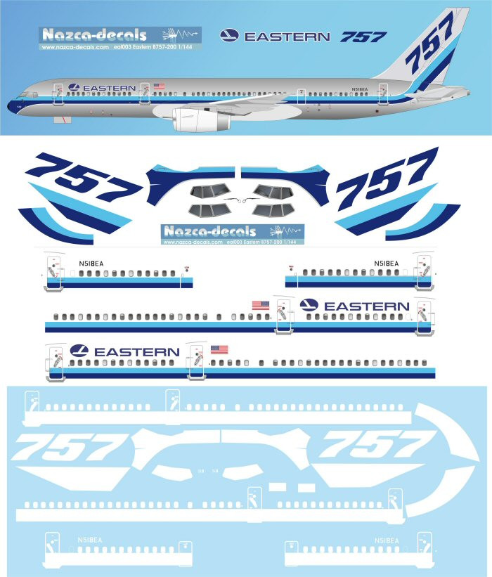 1/144 Scale Decal Eastern Airlines 757-200 Bare Metal
