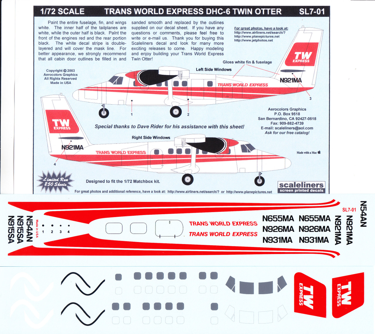 1/72 Scale Decal TWA Express Twin Otter DHC-6
