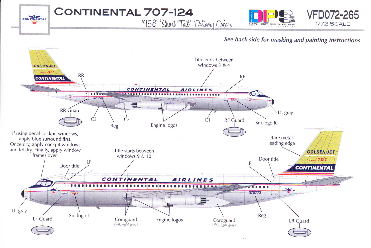 1/72 Scale Decal Continental 707-124