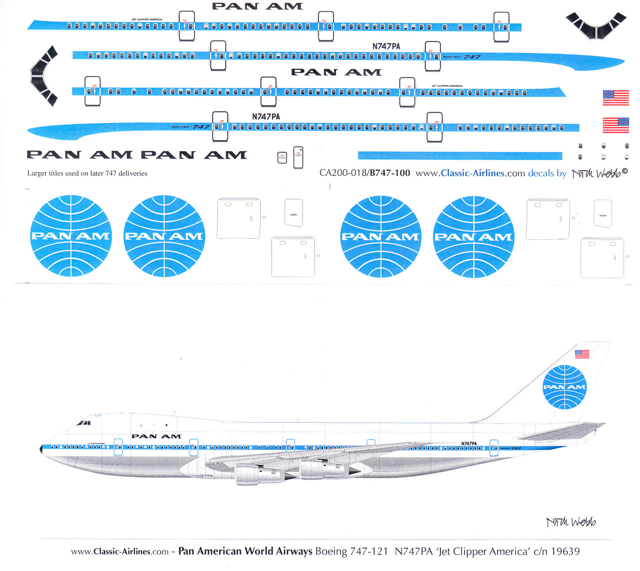 1/200 Scale Decal Pan Am 747-100