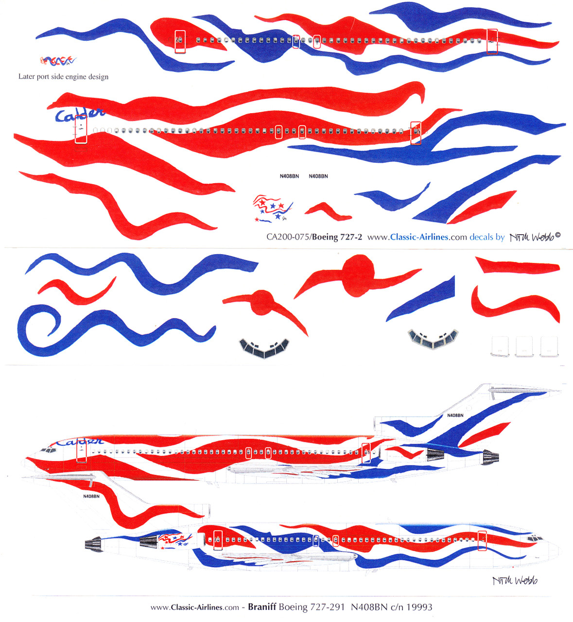 1/200 Scale Decal Braniff Calder 727-200
