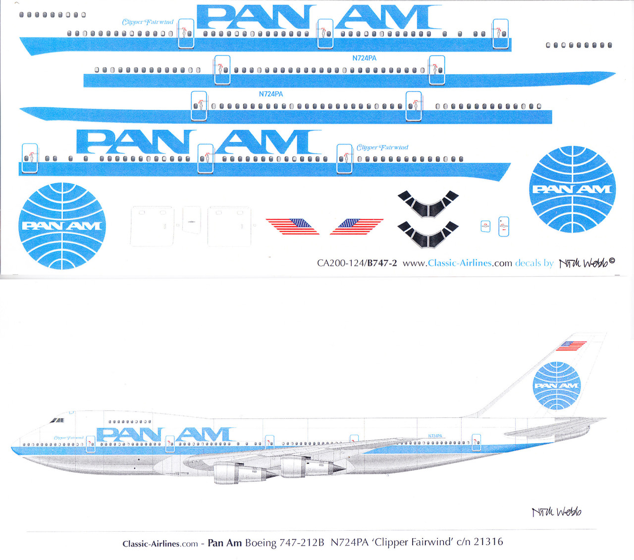 1/200 Scale Decal Pan Am 747-200 Experimental