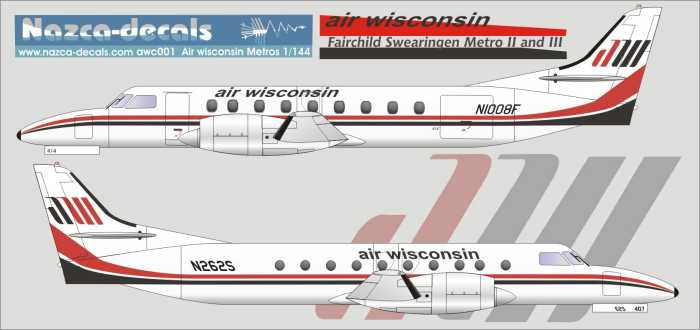 1/144 Scale Decal Air Wisconsin Metro II and III