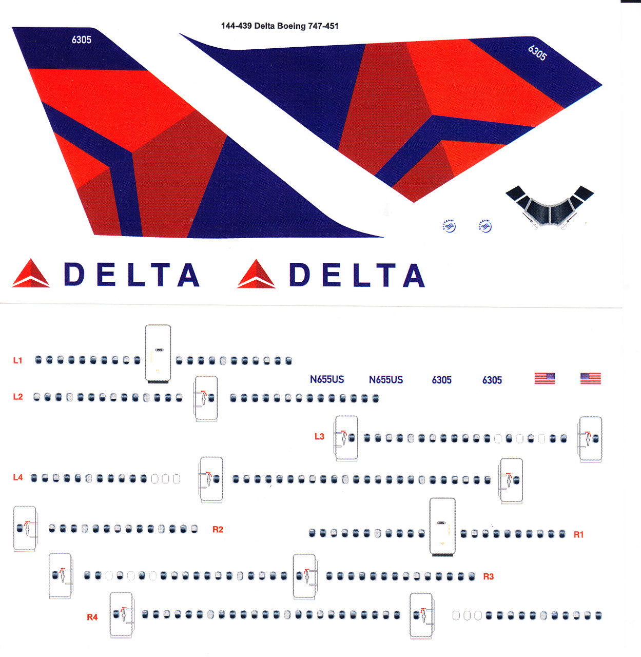 1/144 Scale Decal Delta 747-400 laser decal