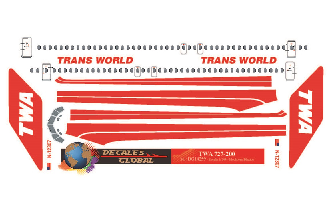 1/144 Scale Decal TWA 727-200