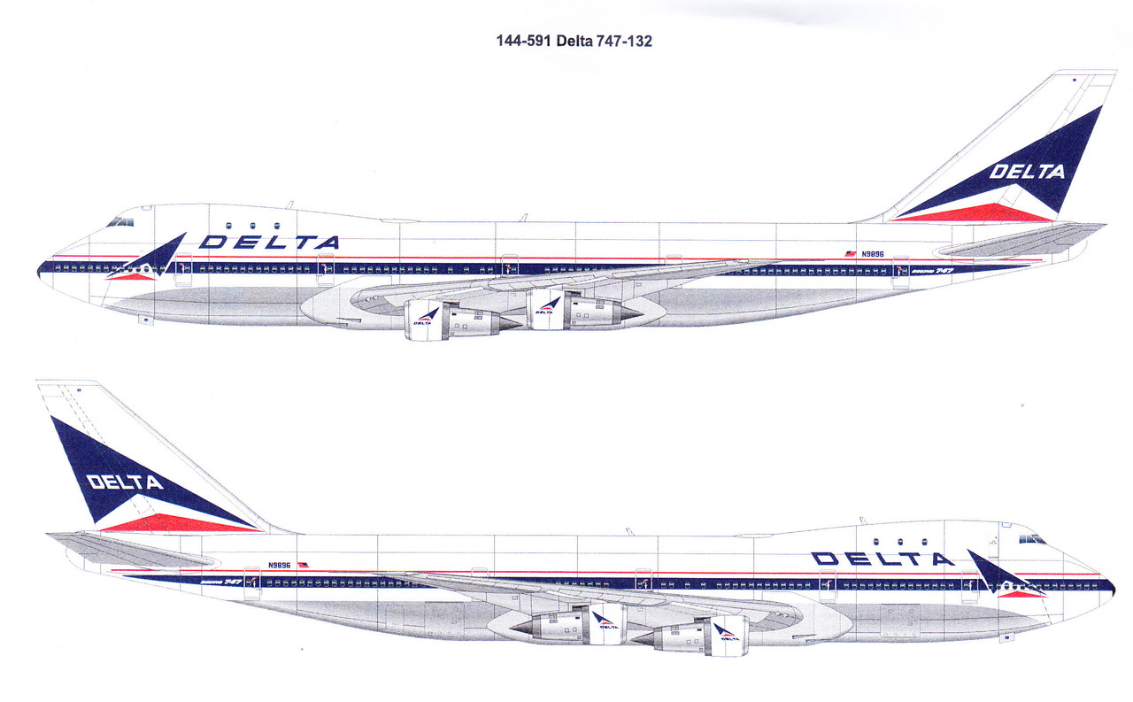 1/144 Scale Decal Delta Boeing 747-132