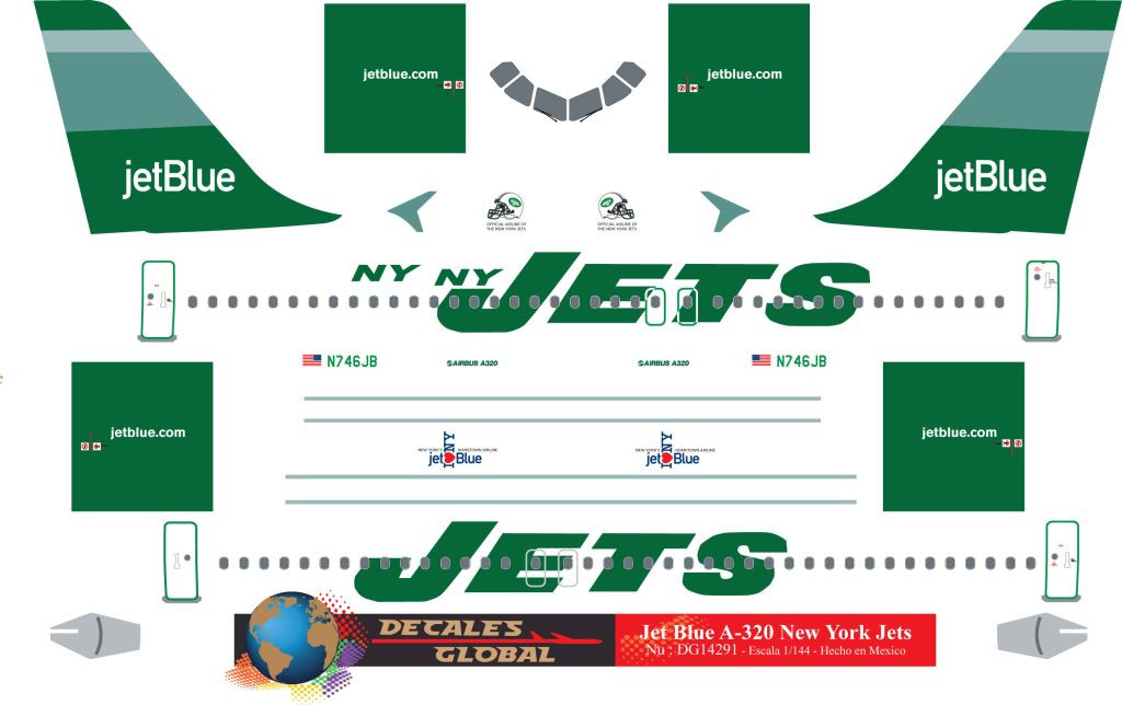1/144 Scale Decal JetBlue A-320 NY Jets
