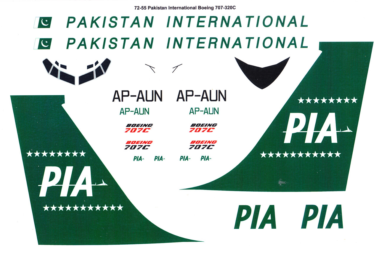 1/72 Scale Decal PIA Pakistan International Boeing 707-320C