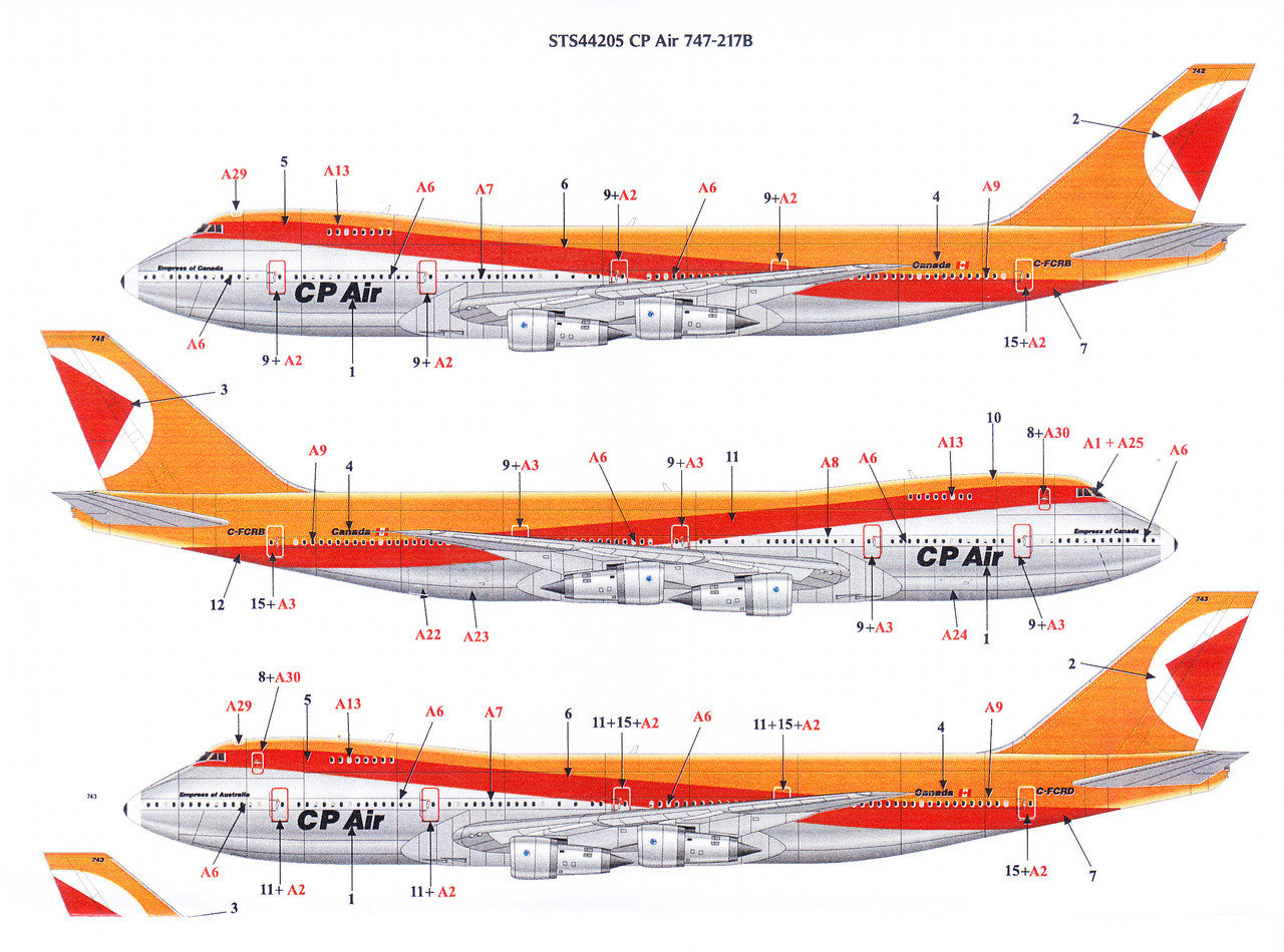 1/144 Scale Decal CP Air Boeing 747-217B Silk Printed with Detail Sheet