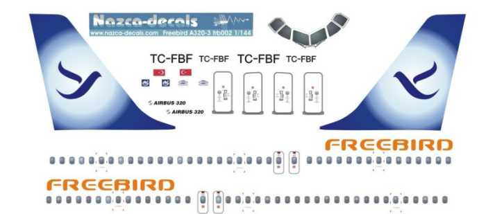 1/144 Scale Decal Freebird A-320 BLUE