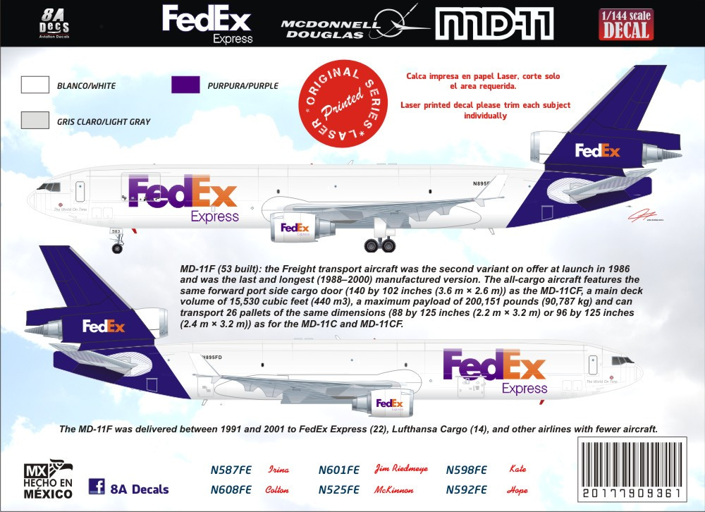 1/144 Scale Decal FedEx MD-11 - JoyDecals.com