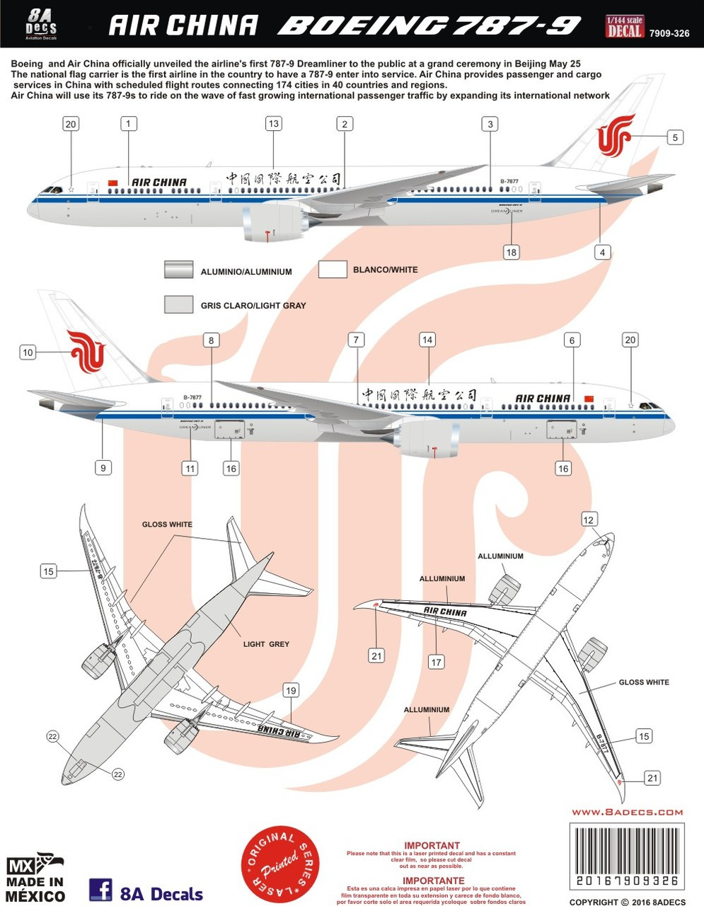 1/144 Scale Decal Air China 787-9