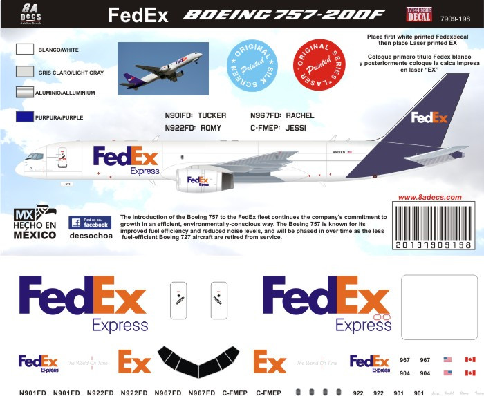 1/144 Scale Decal FedEx 757-200F