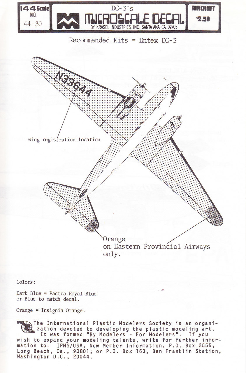 1/100 Scale Decal Delta / Western / Eastern Provincial Airways DC-3