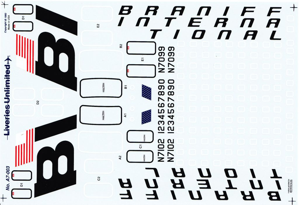 1/72 Scale Decal Braniff International 707-327C