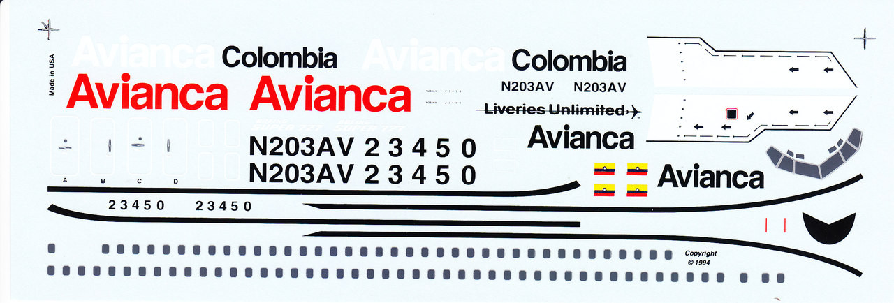 1/144 Scale Decal Avianca 727-200 - JoyDecals.com