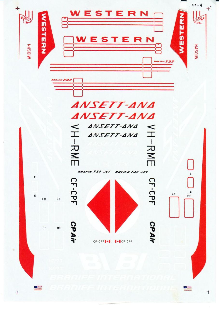 1/200 Scale Decal Western / Ansetta-Ana 737 / CP Air / Braniff ...