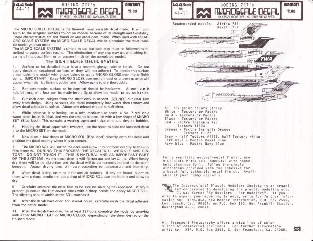 1/200 Scale Decal Continental / Northeast / Northwest / Icelandair ...