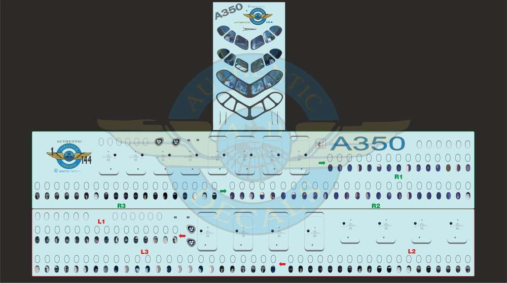 1/144 Scale Decal A-350-900 Lifelike Cockpit & Windows