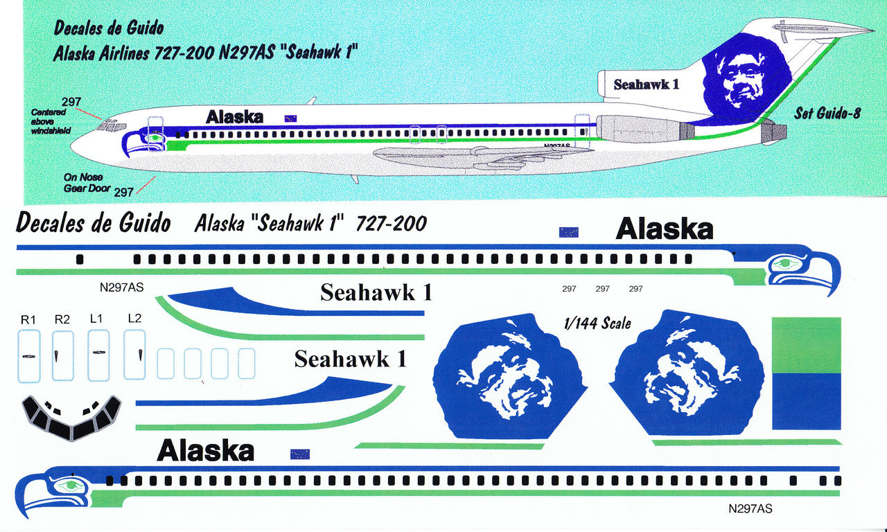 1/144 Scale Decal Alaska Airlines 727-200 Seahawk 1 - JoyDecals.com
